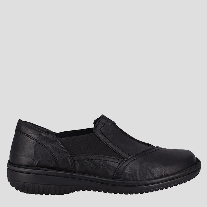 761 - BLACK CRINKLE LEATHER CASUAL FLATS – Ians Shoes for Women