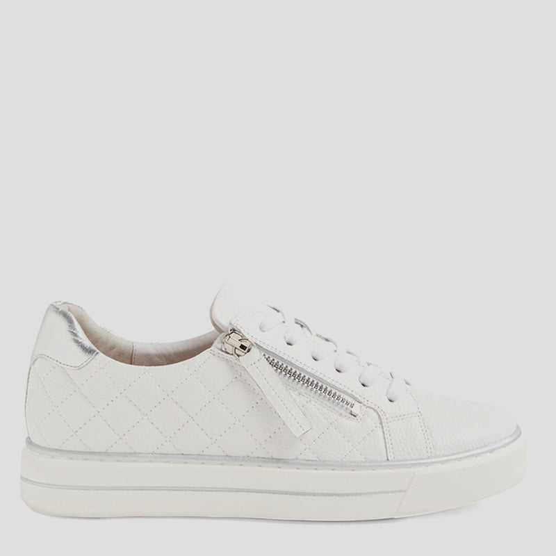 KOZIE W - WHITE-SILVER TUMBLE LEATHER SNEAKERS – Ians Shoes for Women