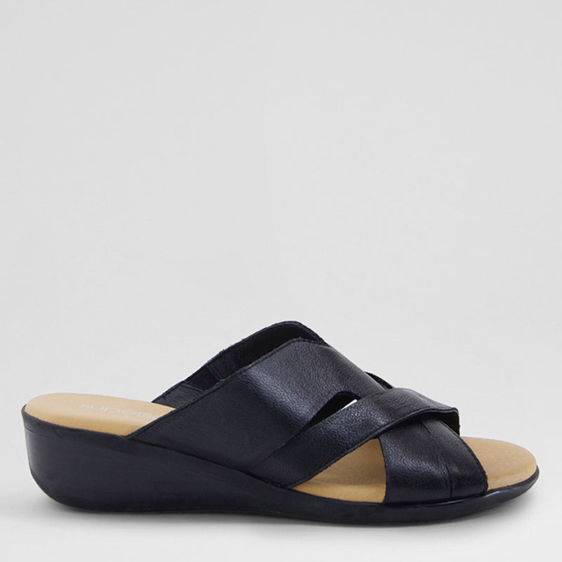 PADRO - BLACK LEATHER BLACK SOLE SANDAL SLIDES - FINAL SALE – Ians ...
