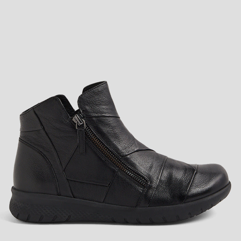 SISLEY XF - BLACK LEATHER-BLACK SOLE BOOTS – Ians Shoes for Women