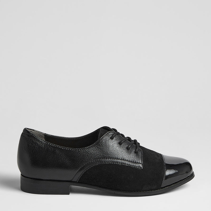 TOBIN XF - BLACK MIX LEATHER LACE-UP FLATS – Ians Shoes for Women
