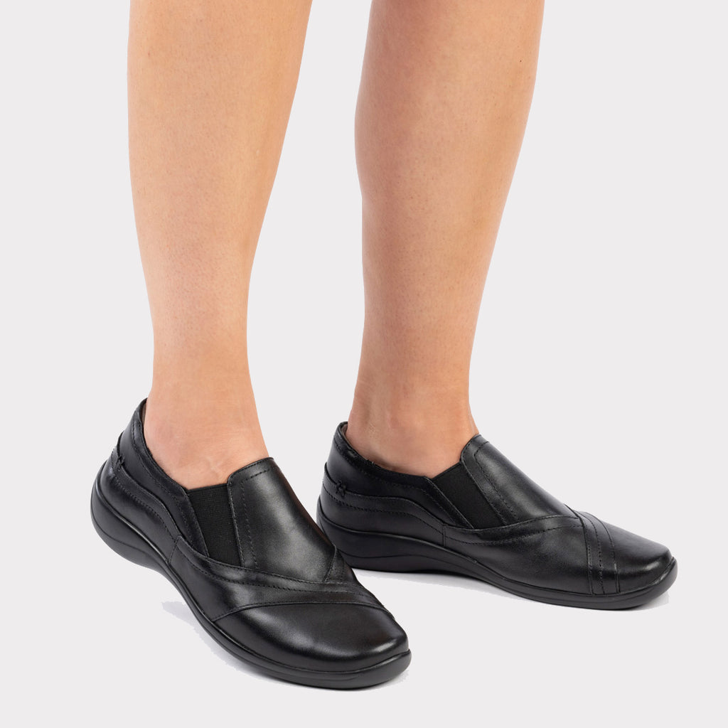 JAVA XF - BLACK LEATHER SLIP ON FLATS – Ians Shoes for Women